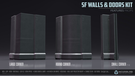 Second Life Marketplace - SF WALLS & DOORS KIT (BLACK) +PBR [NeurolaB Inc.]